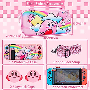 TIKOdirect Carrying Case for Nintendo Switch, Cute Portable Travel Bag in Newest Updated Design of Pink Interior with Soft Protective Case, Screen Protectors and Thumb Grip caps, Kirby
