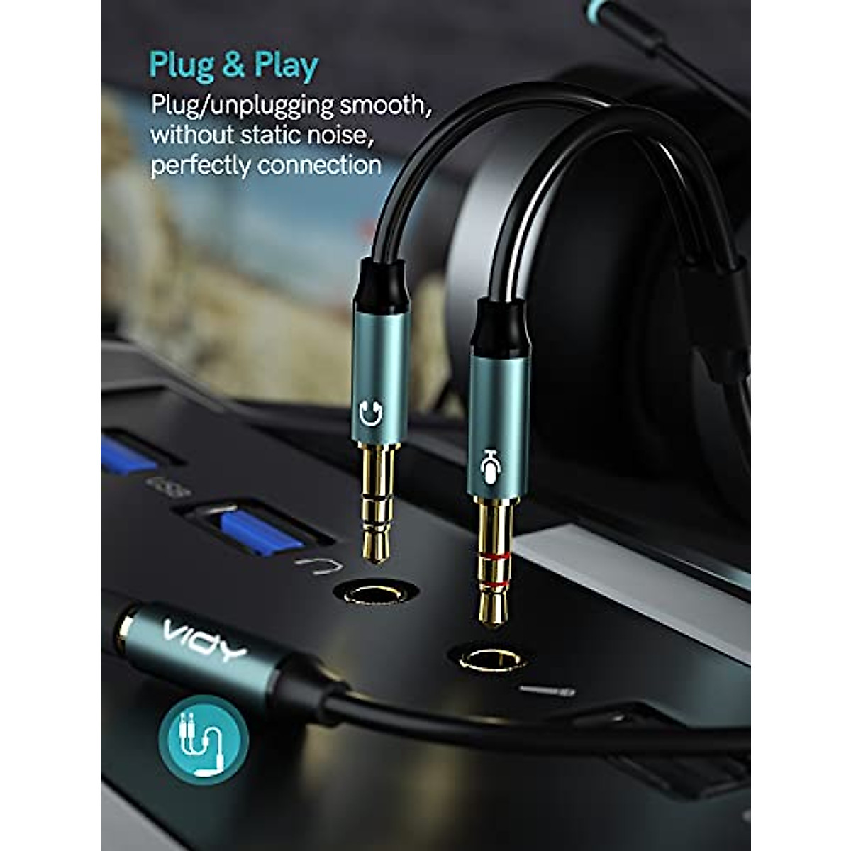 VIOY Headphone Splitter for Computer [3FT/1M], CTIA 3.5mm Female TRRS to 2 Male TRS Audio Jack Adapter with Separate Microphone and Earphone Converter for Gaming Headset to PC…