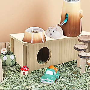 Hamiledyi Multi-Chamber Hamster Wooden House Multi-Room Wooden Hamster Hideout Exploring Tunnel Small Animal Habitat Decor for Syrian Hamsters Rats Mice Lemmings Gerbils(2-Room)