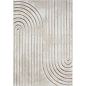 Abani Glam Collection Area Rug - Beige/Cream Modern Abstract Design - 6' x 9' - for Living Room, Bedroom & Office