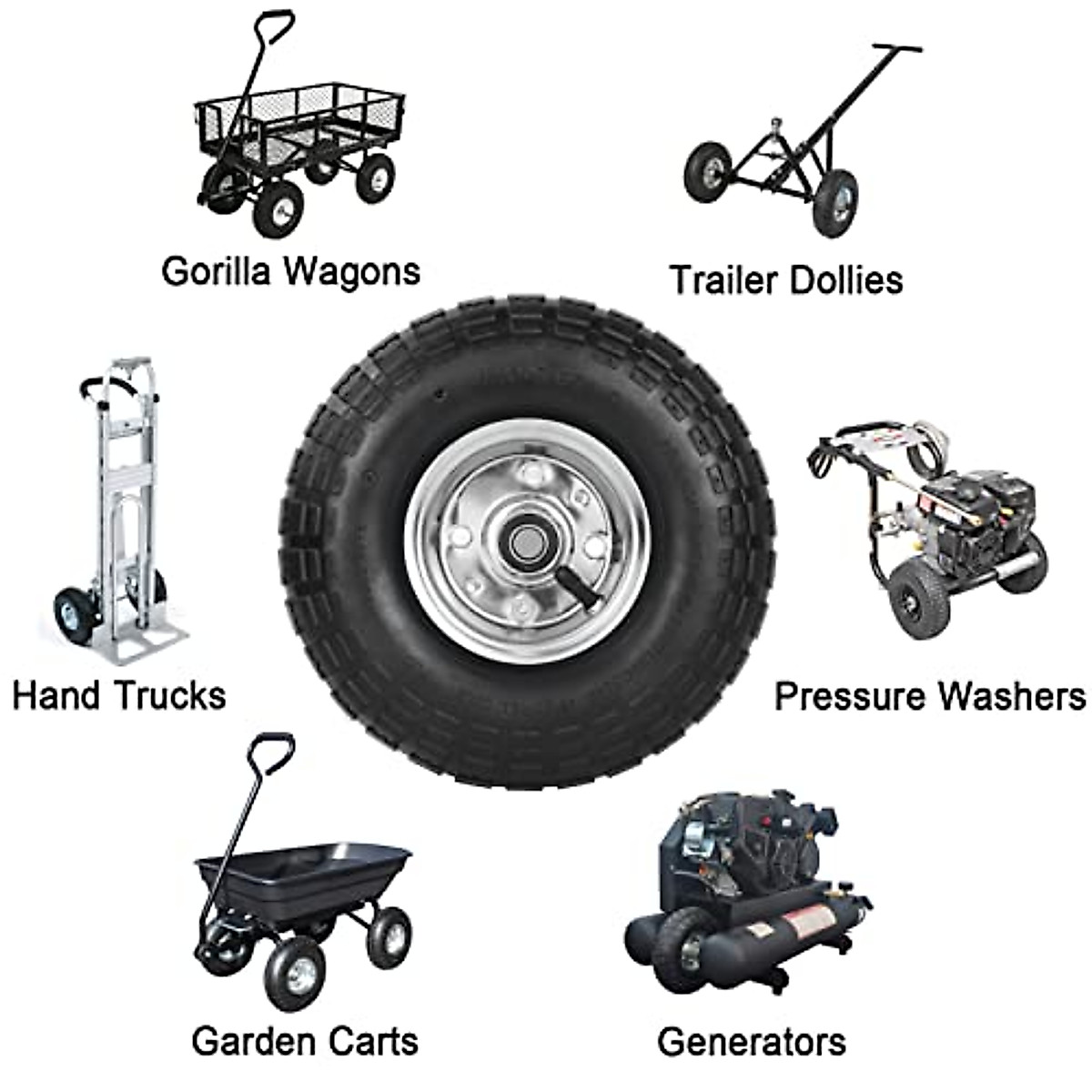 4 Pack 4.10/3.50-4" Pneumatic Air Filled Heavy-Duty Wheels/Tires,10" All Purpose Utility Wheels/Tires for Hand Truck/Gorilla Utility Cart/Garden Cart,5/8" Center Bearing,2.25" Offset Hub…