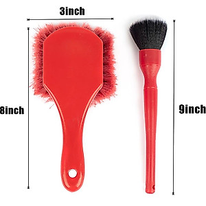 brushdepot Car Detailing Brush Set(2 Brushes), Car Wash Brush kit for car Cleaning and Detailing (Red)…
