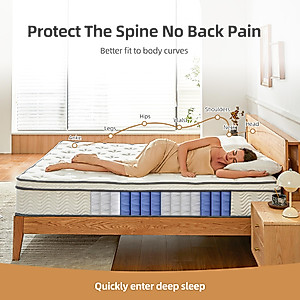 Selene Bedding Queen Mattress, 10 Inch Mattress Queen Size with Pocket Spring and Memory Foam for Pressure Relief, Motion Isolation, Edge Support, Medium Firm Mattress in a Box, CertiPUR-US, White