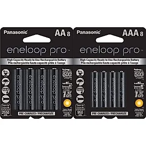 Panasonic Eneloop Pro AA and AAA High Capacity Ni-MH Pre-Charged Rechargeable Batteries Bundle (8 Pack of Each)