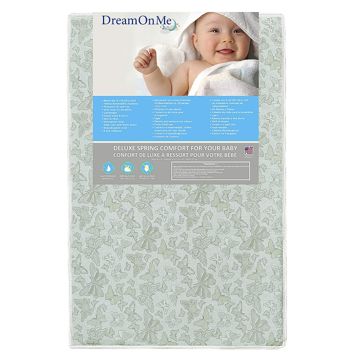 Dream On Me Little Butterflies 6 Inch 2 in 1 Fiber Core Crib&Toddler Bed Mattress|Extra Firm|6 Fiber Core|Lightweight|Greenguard Gold certified|Waterproof Cover|Reversible Design|Made In USA|Infant&Toddler Use