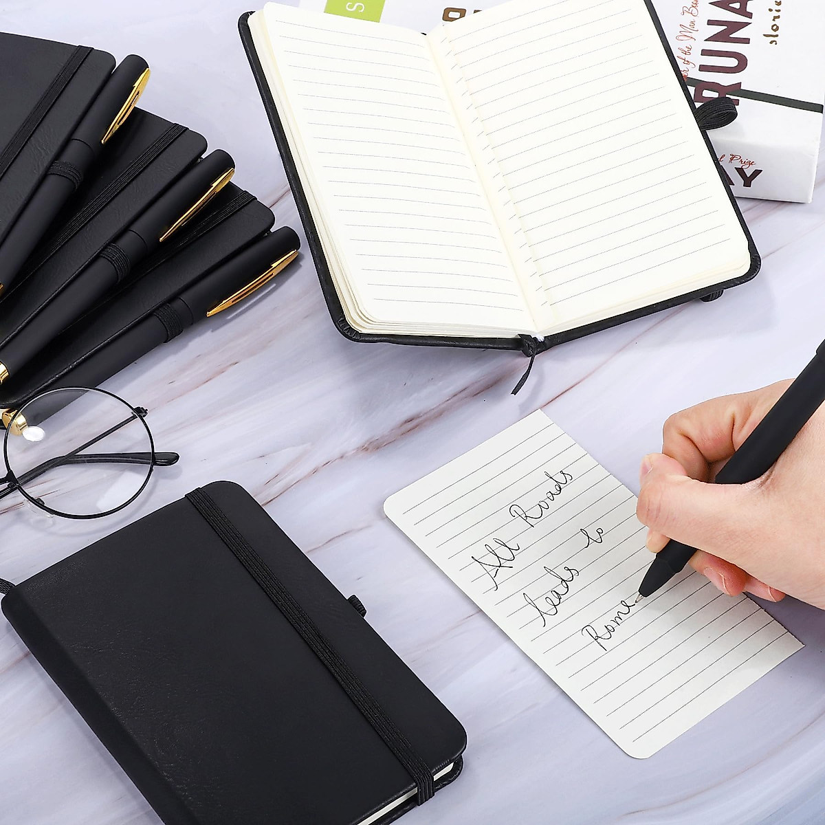 KOGGON 50 Pack Pocket Notebook Journals with Pens, 160 Pages, 3.5x5.5 Inches, A6 Mini Notebooks Small Journals College Ruled Hardcover Notebook PU Leather Notepad with Pen Holder for Office School