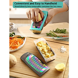 KYA35 14 PCS Rainbow Titanium Coating Cutlery Knives Block Set + Marco Almond MA63 Graters for Kitchen