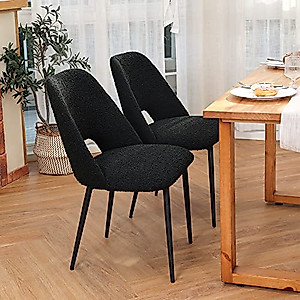 JIRAIN Modern Dining Chair Set of 2, Boucle Dining Chairs with Metal Legs, Round Back Upholstered Chairs for Kitchen Living Room