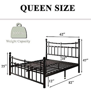 iPormis Metal Queen Bed Frame with Iron-Art Headboard, Heavy Duty Metal Platform Bed Frame with 14 Steel Slats Support, No Box Spring Needed, Noise-Free, Easy Assembly, Queen