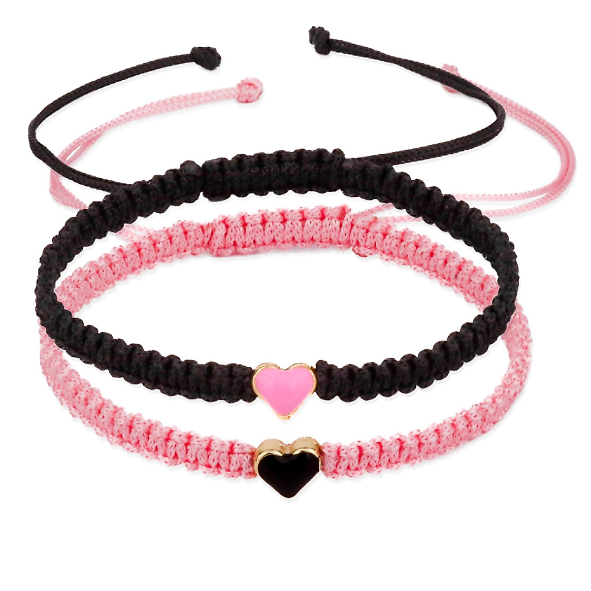 2 Pcs Set Black and Pink Heart Beaded Matching Bracelets for Couples and Friendships | Best Friends Bracelet | Matching Jewelry, Adjustable