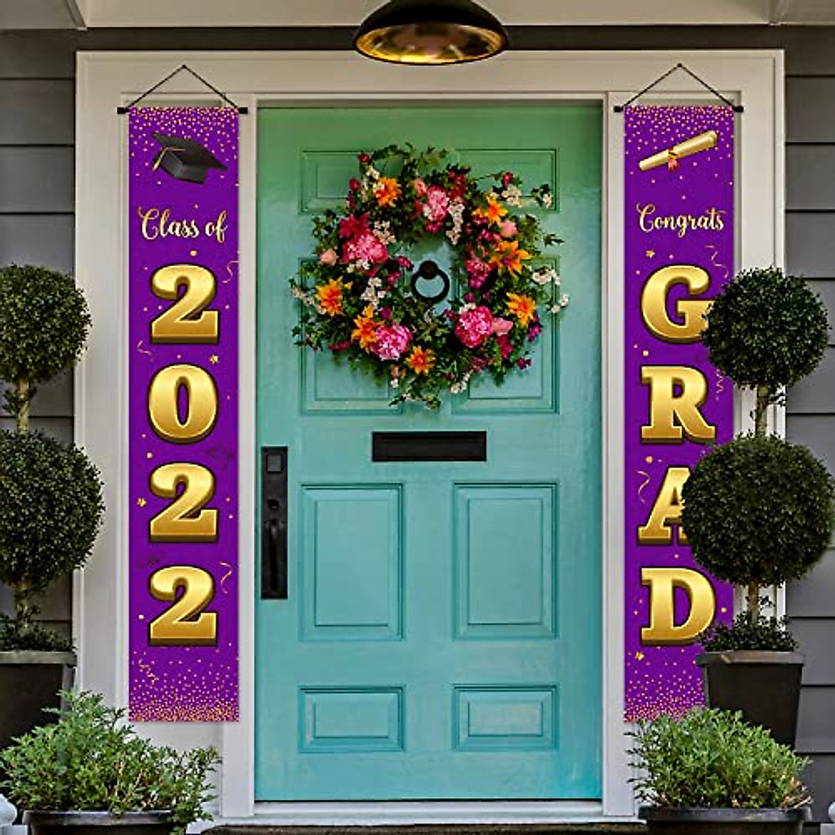 HAMIGAR 6x1ft Class of 2022 Congrats Grad Door Porch Banner Sign - Purple Gold College High School Graduation Decorations Decor Party Supplies