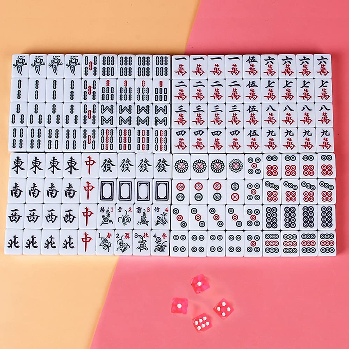 TWBTC 26MM Chinese Mini Mahjong Tiles Set 144 Melamine Tiles 1.02"(26mm) with Portable Travel Handbag Complete Mahjong Game Set - (Majiang, 中国麻将)