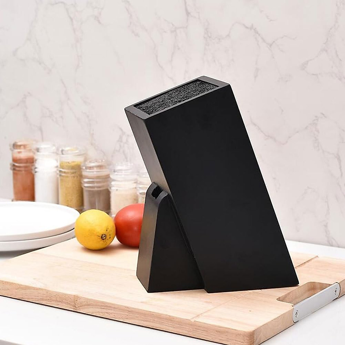 Luxshiny Storage Block Kitchen Holder Universal Wooden Block Organizer Without Knives Household Multifunctional Rack (Black)