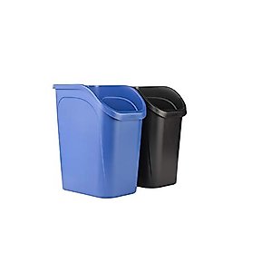 Rubbermaid Undercounter Small Trash Can, 2 Pack Blue and Black for Recycling/Waste, 9.4-Gallon, Fits under Sink/Desk/Cabinate for use in Kitchen/Bathroom/Office
