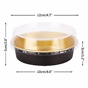 Beasea Aluminum Cupcake Pans With Lids, 4 Inch 50 Pack Disposable Pie Pans For Cake, 8 Oz Aluminum Pie Pan Tin Black Golden Tart Pans Round Oven Baking Mini Cake Pan For Pie Tart Quiche