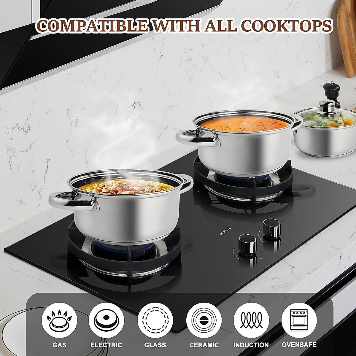 KroWallu 6-Piece Stainless Steel Pot Set, Non Stick Cookware Set with Lids (1.2 QT/1.6 QT/2.5 QT), Saucepan with Stay-Cool Handle, Dishwasher Safe, Compatible with Most Stovetops