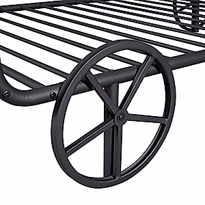 Twin Size Metal Platform Bed Frame with 4 Wheels and Storage Shelf, Car-Shaped Metal Bed with for Kids Teens Boys Girls, No Box Spring Needed, Under Bed Storage (Black)