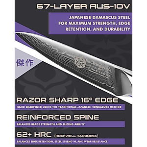 KESSAKU Paring Knife - 3.5 inch - Damascus Dynasty Series - Razor Sharp Kitchen Knife - Forged 67-Layer Japanese AUS-10V High Carbon Stainless Steel - G10 Garolite Handle with Blade Guard