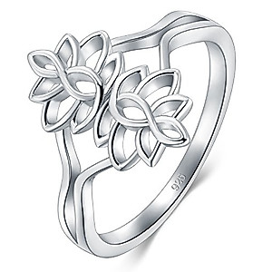 BORUO 925 Sterling Silver Ring, Lotus Flower Yoga High Polish Plain Dome Tarnish Resistant Comfort Fit Wedding Band Ring Size 8