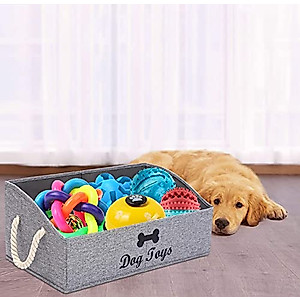 Morezi Large Dog Toy bin Puppy Shallow Toy Baskets - Perfect for Collapsible Bin for Living Room, Playroom, Closet, Home Organization - Snow Gray - Rectangle - Dog