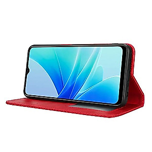 IDEWEI Case for Oppo A57S CPH2387/CPH2385 Leather Stand Wallet Flip Case Cover for Oppo A57S CPH2387/CPH2385 Retro Magnetic Phone Shell Wallet Phone case with Card Slots Red