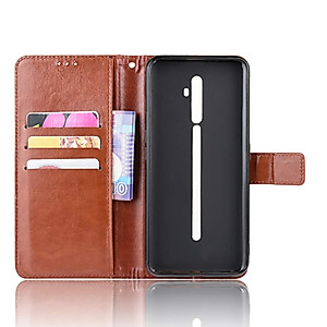 QiongNi Case for Oppo Reno 2F Case Cover,Case for Oppo Reno 2Z,Flip Leather Wallet Cover Case for Oppo Reno2 F CPH1989 / Reno2 Z PCKM80 CPH1945 CPH1951 Case Brown