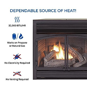 Duluth Forge Dual Fuel Ventless Gas Fireplace Insert, Remote Control, 6 Fire Logs, Use with Natural Gas or Liquid Propane, 32000 BTU, Heats up to 1500 Sq. Ft., Black