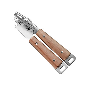 AmJoylst Stainless Steel Can Opener Manual Kitchen Acacia Wooden Handle With Hang Hole Durable (Can opener)