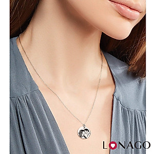 LONAGO Personalized Photo Necklace Sterling Silver Custom Engraved Picture Image Necklace Pendant Black and White Color Gifts (small circle)