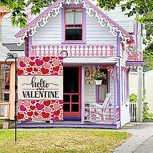 Valentines Day Garden Flag Love Heart Valentines Garden Flag Anniversary Wedding Home Vertical Burlap Double Sided Yard Outdoor Decor 12.5 x 18 Inch