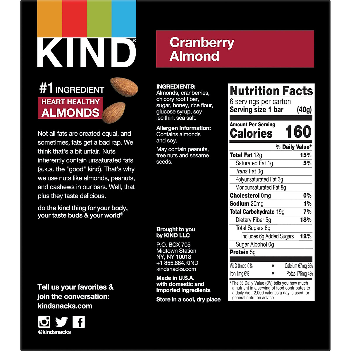 KIND Cranberry Almond + Antioxidants, 6 Count (Pack Of 1), Net weight: 8.4 Oz