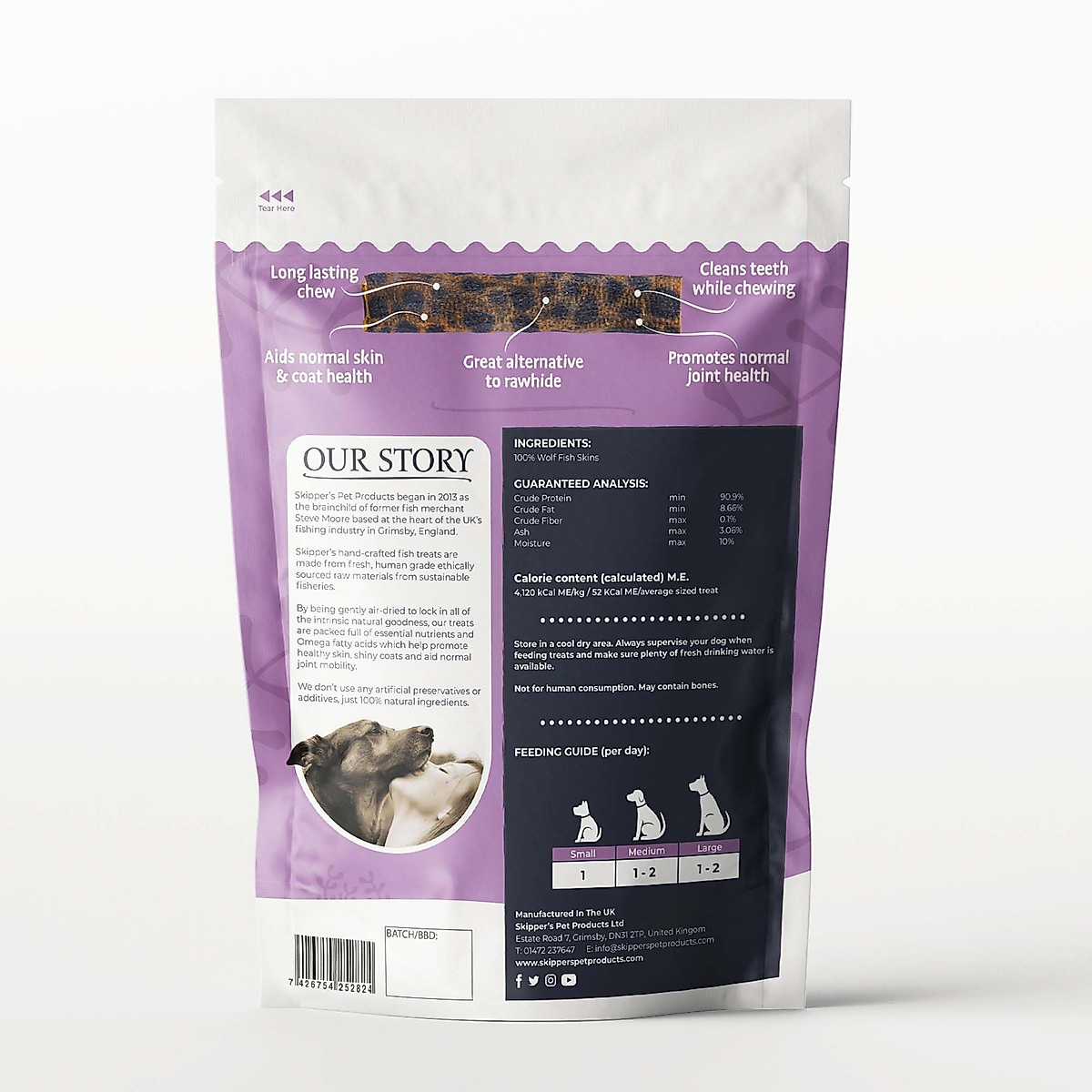 SKIPPER'S Wolf Fish Skin Flatties Dog Treats - 100% Fish Skin & Air Dried Long Lasting Chews, Grain Free Treats with Essential Omega 3 Oils | Great for Teeth (Regular, 9 Oz)