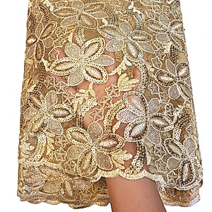 Bestway Lace Floral Sequins Embroidery African Lace Fabric 5 Yards Gold Tulle Fabric Nigerian Wedding Party Dress Material
