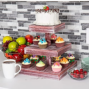 Mind Reader Cupcake Stand, Tiered Tray Stand, Dessert Table Display, Kitchen Tower, Wood, 11.75" L x 11.75" W x 12.75" H, Brown