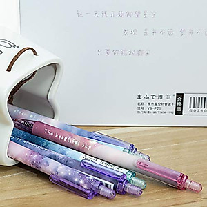 Creative Cute Pens Galaxy Pens , 6 Pieces Black Ink Pens, 0.5 mm Fine Tip Pen, Gift Stationery School Office Supply (Starry sky)