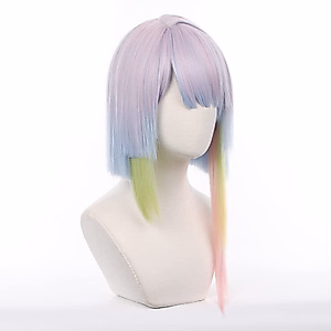 Tongtta Anime Stylish Colorful Bob Cosplay Wig with Bangs Halloween Costume Rainbow Wig for Women