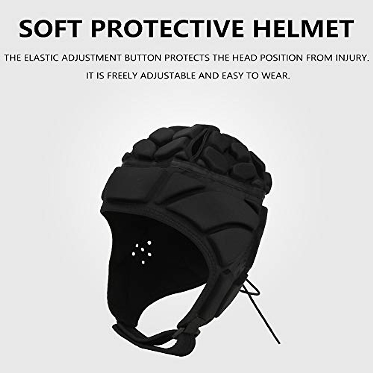 Goalkeeper Helmet, Prevent Injury Sports Head Protector Round Hole Elastic Button EVA Adjustable Strap for Outdoor Use(Black s)