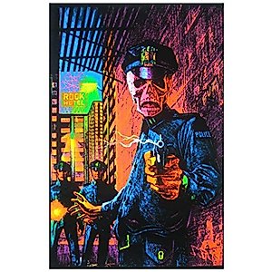 Name of The Law Zombie Blacklight Poster Classic Retro Trippy Flocked Felt Velvet UV Black Light Reactive Psychedelic Cops Police Skeleton Skull Fantasy 23x35 inch