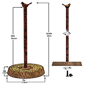 UXZCVIO Paper Towel Holder Cast Iron Bird Stand with Heavy Duty Wood Base, Paper Hanger Rack for Kitchen Countertop Fits Standard and Jumbo Size Paper Towels Standing Paper Towel Roll Dispenser