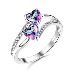 Milacolato 925 Sterling Silver Promise Ring for Her 18K White Gold Plated Double Stone Ring Heart Birthstones Toi et Moi Engagement Ring Jewelry Size 7