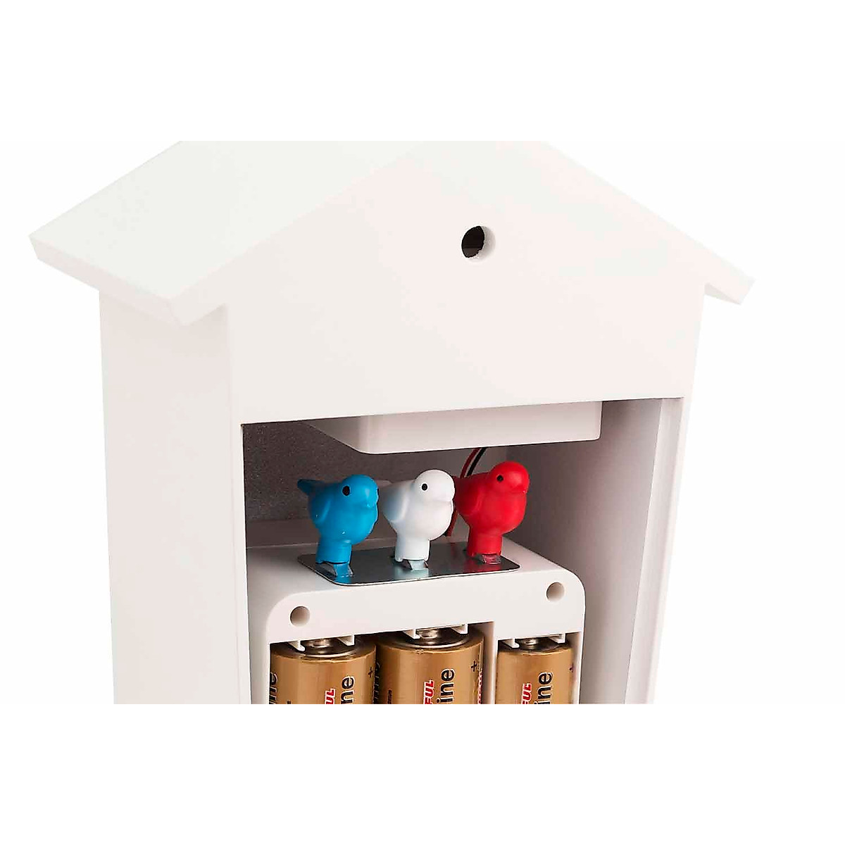 KOOKOO Birdhouse White, modern design cuckoo clock with 12 natural bird voices or cuckoo call