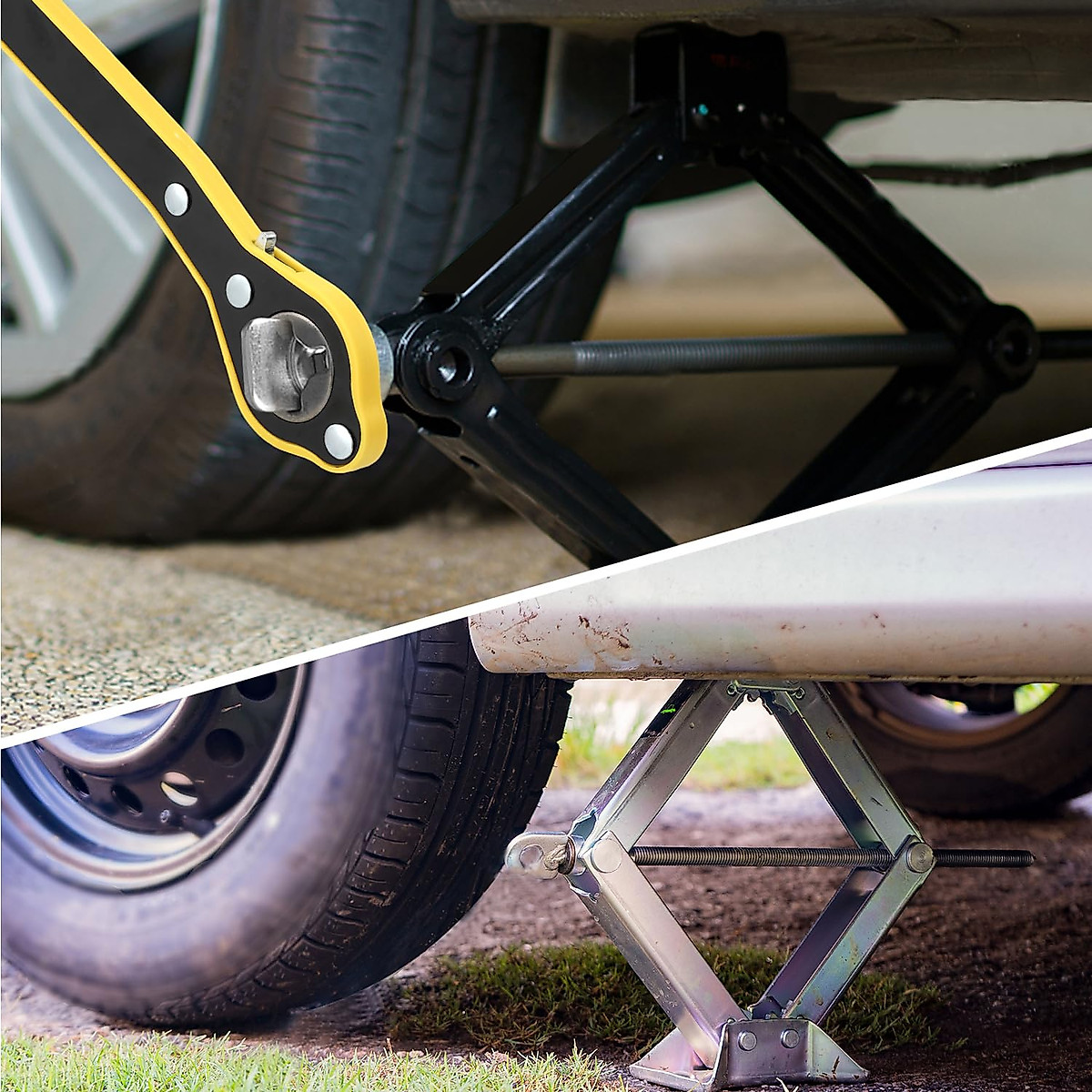 BOXOB Auto Labor-Saving Jack Ratchet Wrench 360° Swivel Car Scissor Jack Ratchet Wrench with Reversal Knob Design, Reinforced Tire Lug Wheel Jack Wrench for Cars SUVs Trucks Motorcycles