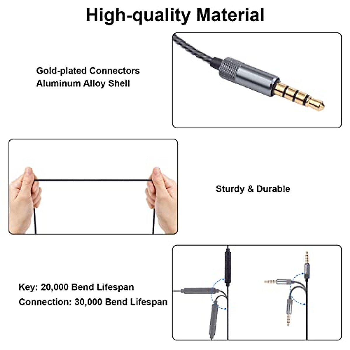 Arzweyk 3.5mm to 2.5mm Male to Male Audio AUX Replacement Cable Compatible with Sennheiser HD447 HD437 HD202 HD212 Headphone, Remote Volume Control Mic for ISO Android, 1.2m/ 4FT