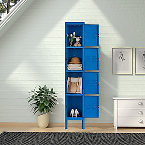 MIIIKO Metal Locker 4 Tiers, Employee Locker Cabinet, 4 Tiers Blue Locker Cabinet for School, Gym and Home Office