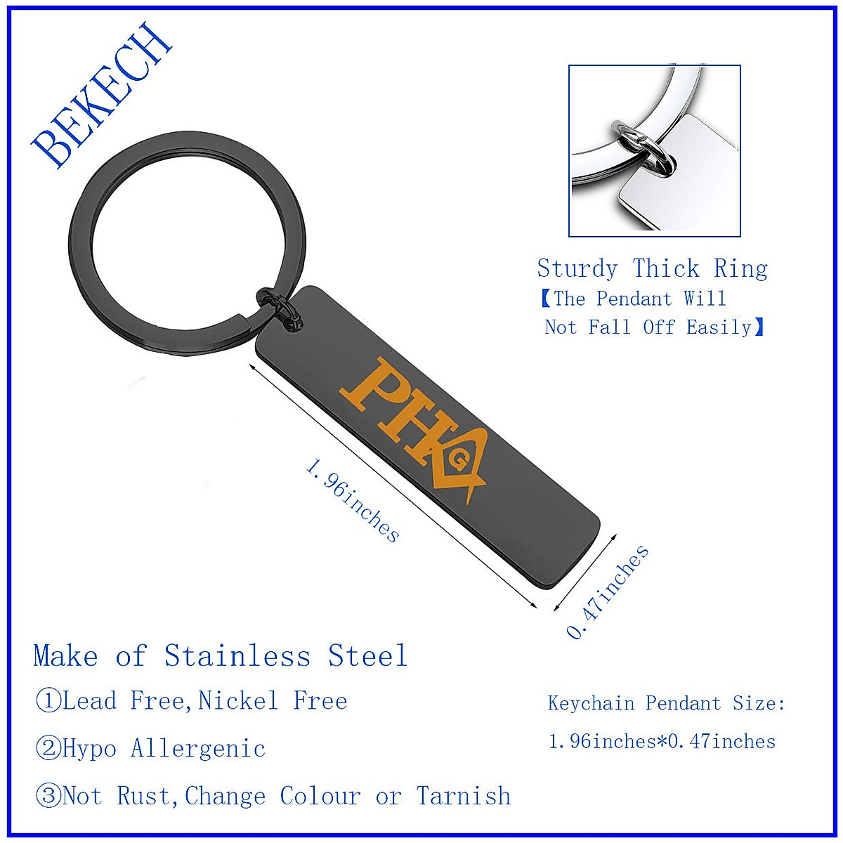 BEKECH Prince Hall Inspired Gift Freemasons Masonic Square and Compass Masonic Symbol Keychain PHA Mason Jewelry for Prince Hall Lovers Men Women (silver)