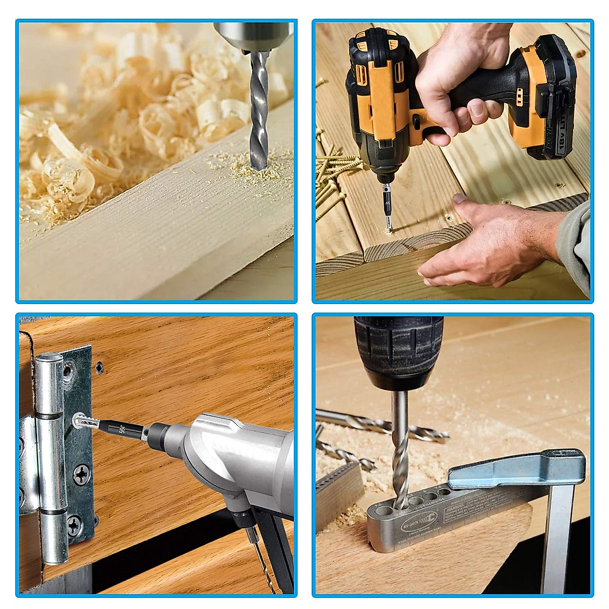 22PCS Self Centering Drill Bit Set, Door Window Cabinet Hinge Hardware Drill Bits, 10 Tapper Core Hole Puncher with 10 Replacement Drill Bits & Hex Key & Center Punch