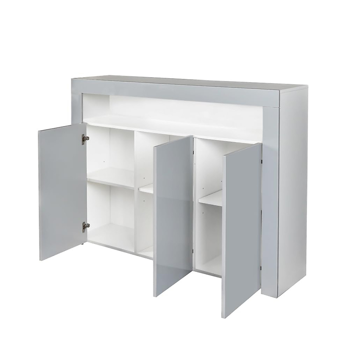 Yone jx je Living Room Sideboard Storage Cabinet Black High Gloss with LED Light, Modern Kitchen Unit Cupboard Buffet Wooden Storage Display Cabinet TV Stand with 3 Doors for Hallway Dining Room