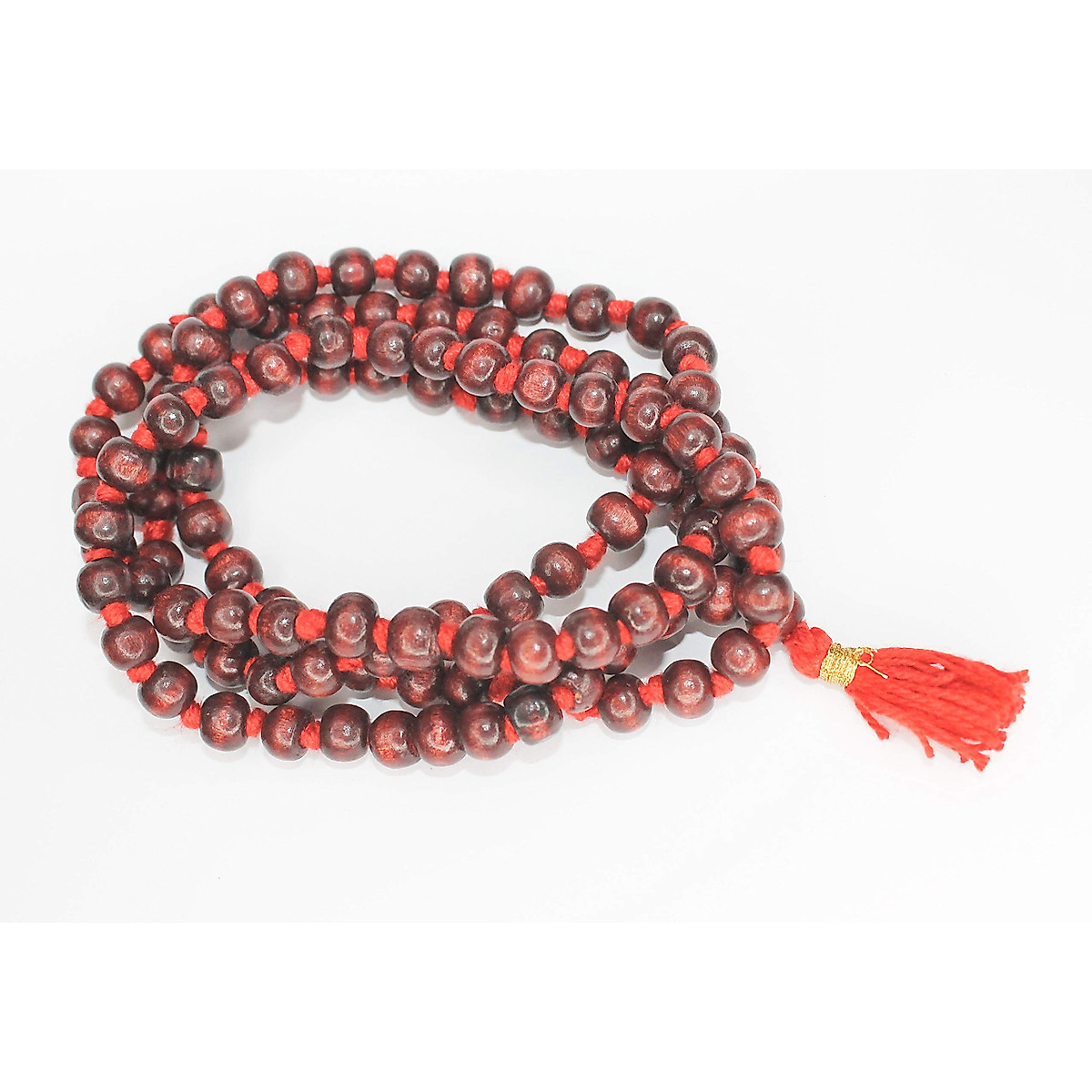 IS4A 8mm Red (Rosewood) Wood Japa Mala Beads Necklace Beads 108 + 1 Hand Knotted Meditation Prayer