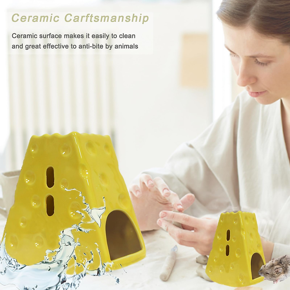 Deapeey Hamster Water Bottle for Glass Tank, Adjustable Hamster Water Bottle Holder 125ML Syrian Hamster Water Bottle with Widen Bottom Stand Anti-Fall, Ceramic Cheese Water Dispenser for Mice Gerbil