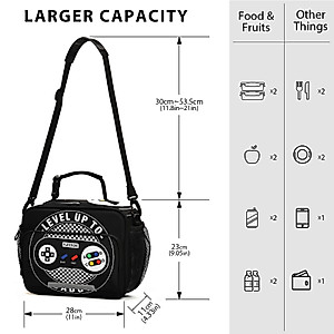 Joystick Gamepad Console Lunch Bag for Women Men Level Up To Daddy Quote Insulated Cooler Tote Bag with Adjustable Shoulder Strap Large Capacity Reusable Leakproof Picnic Lunch Box Outdoor for Adult O